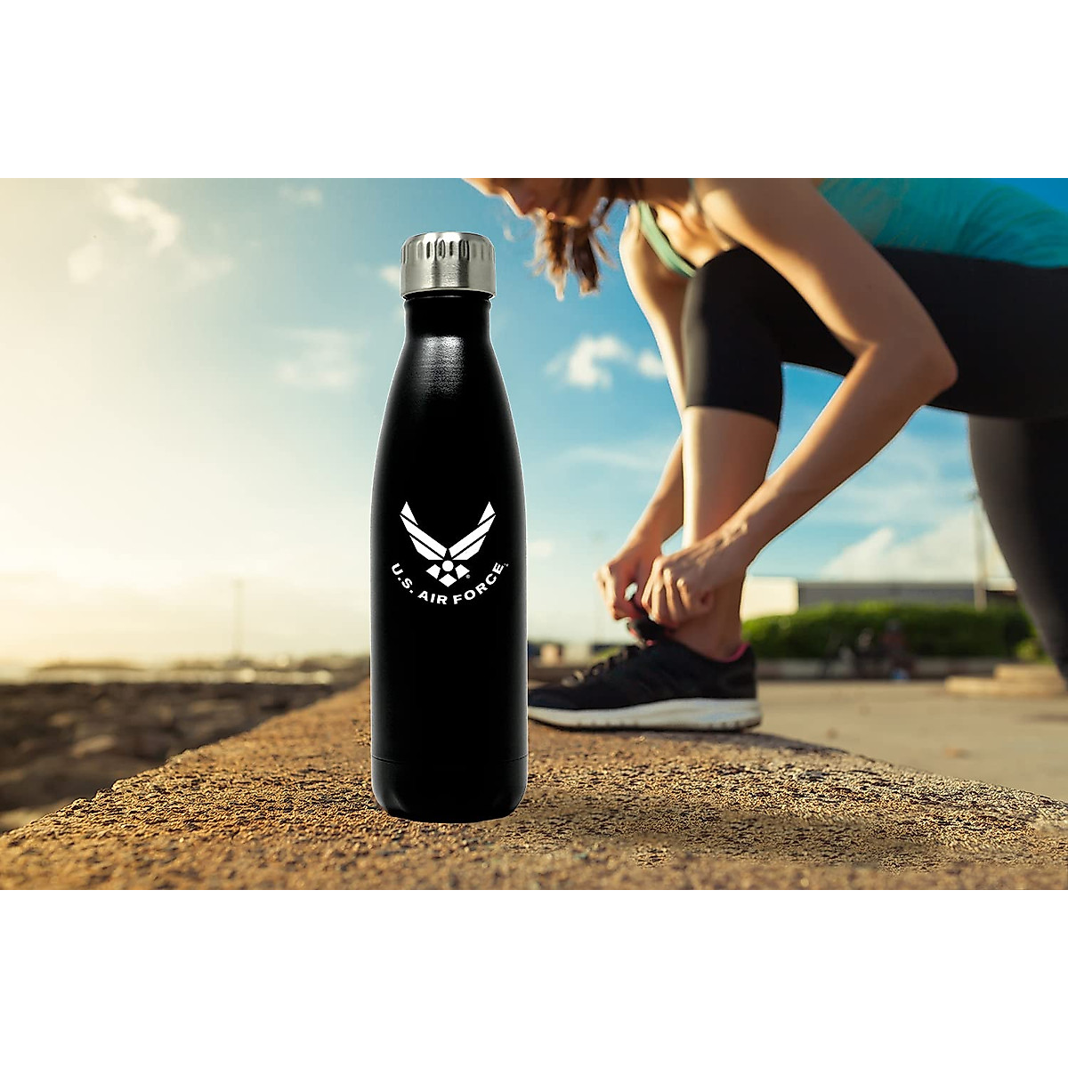US Air Force 17oz Double Wall Vacuum Insulated Stainless Steel Airman Water Bottle - Perfect for USAF PT and Outdoor Sports