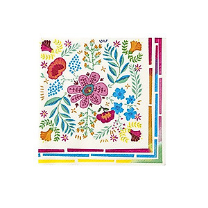 Talking Tables Colorful Floral Paper Napkins Serviettes Disposable Tableware For Afternoon Tea Table Decorations | Festival Summer Picnic, Kids Encanto Themed Birthday Party, 20 Pac, Pink Blue Yellow