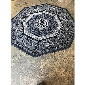 Carpet King Traditional Persian Oriental Octagon Area Rug Grey Black Silver Gray Design 101 (4 Feet X 4 Feet)