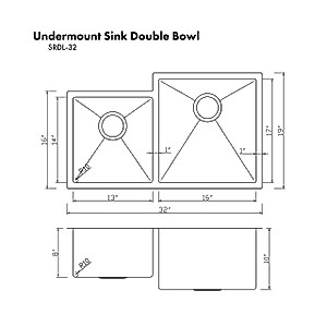 ZLINE 32" Jackson Undermount Double Bowl Stainless Steel Kitchen Sink with Bottom Grid (SRDL-32)