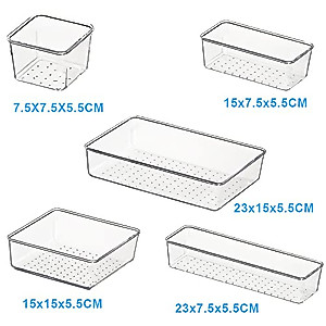 JEBBLAS Drawer Organizers 5-Size 13PCS Makeup Desk Drawer Organizer Plastic Bathroom Storage Bins Versatile Trays Vanity Dividers Container for Bedroom Dresser Kitchen Office