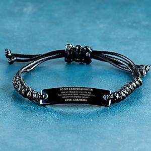 DARIN GIFT To My Granddaughter Black Rope Bracelet Gifts From Grandma - I Am So Proud Of You For All That You Have Done - Inspirational Graduation Christmas Birthday Gifts For Women Her
