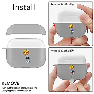 Cartoon Planet Astronaut Pattern Airpods Pro Case,Gray Design Cosmic Airpods Pro Cover Soft TPU Protective Compatible with Apple AirPods Pro Wireless Charging Case with Lanyard(Gray&Planet Astronaut)