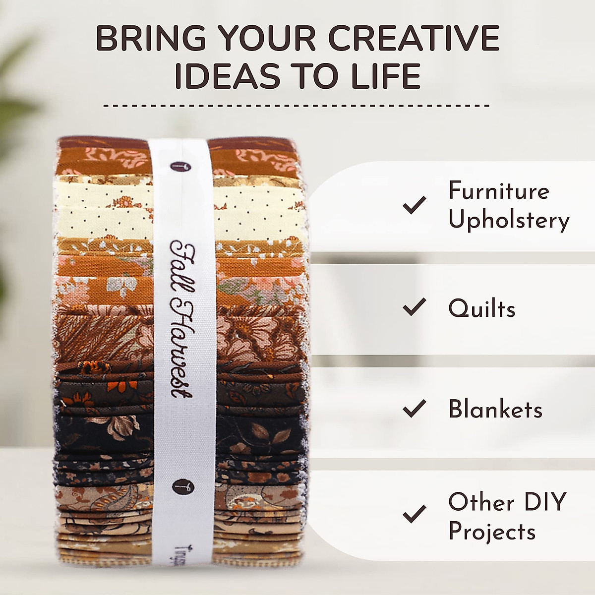 Tinyspool & Co. Jelly Roll Fabric Strips for Quilting, Crafting, and Sewing, 40 Strip Assorted Bundle, Soft Cotton for Blanket, Rug, Upholstery, Home Decor, and Purse Making, Fall Harvest