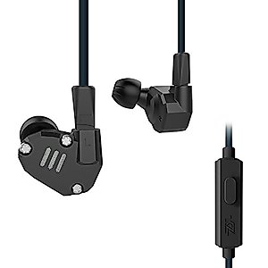 Quad Driver Headphones,ERJIGO KZ ZS6 High Fidelity Extra Bass Earbuds Without Microphone,with Detachable Cable (with Mic, Black)