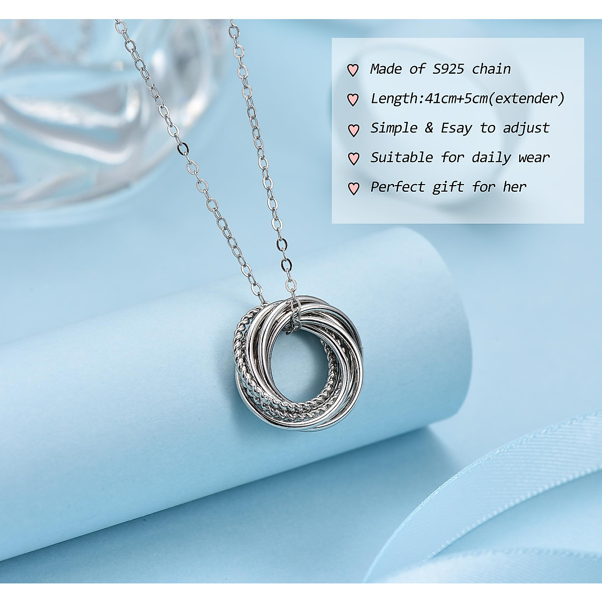 USEEDOVIA 60th Birthday Gifts for Women, 925 Sterling Silver Circle 6 Decades Birthday Necklace Birthday Jewelry Gift for Her Mom Friend Daughter Sister Lover Family
