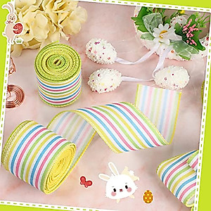 20 Yard Spring Ribbon Easter Stripe Wired Ribbon Burlap Pastel Stripe Ribbon Pink Lime Yellow White Blue 2 Rolls for Spring DIY Craft Baby Shower Gender Reveal Easter Holiday Decoration (2.5'')