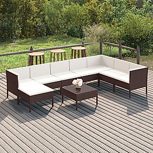 vidaXL 9-Piece Outdoor Patio Lounge Set - Weather-Resistant PE Rattan Furniture with Cushions - Powder-Coated Steel Frame - Perfect for Garden, Deck and Backyard - Brown with Cream White Cushions