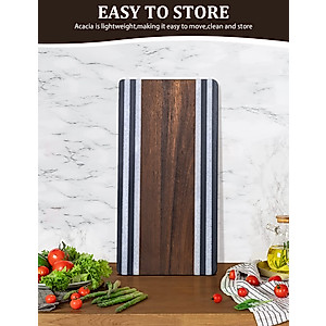 Fkksparkler Marble and Wood Cutting Boards, 14 X 7 inches Charcuterie Boards, Acacia Wood Serving Board for Kitchen, Cheese Board with Black and White Marble Edges Trays For Serving Food.