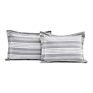 Lush Decor Gray and White Farmhouse Recycled Yarn-Dyed Cotton Stripe 5-Piece Comforter Set (Full/Queen)