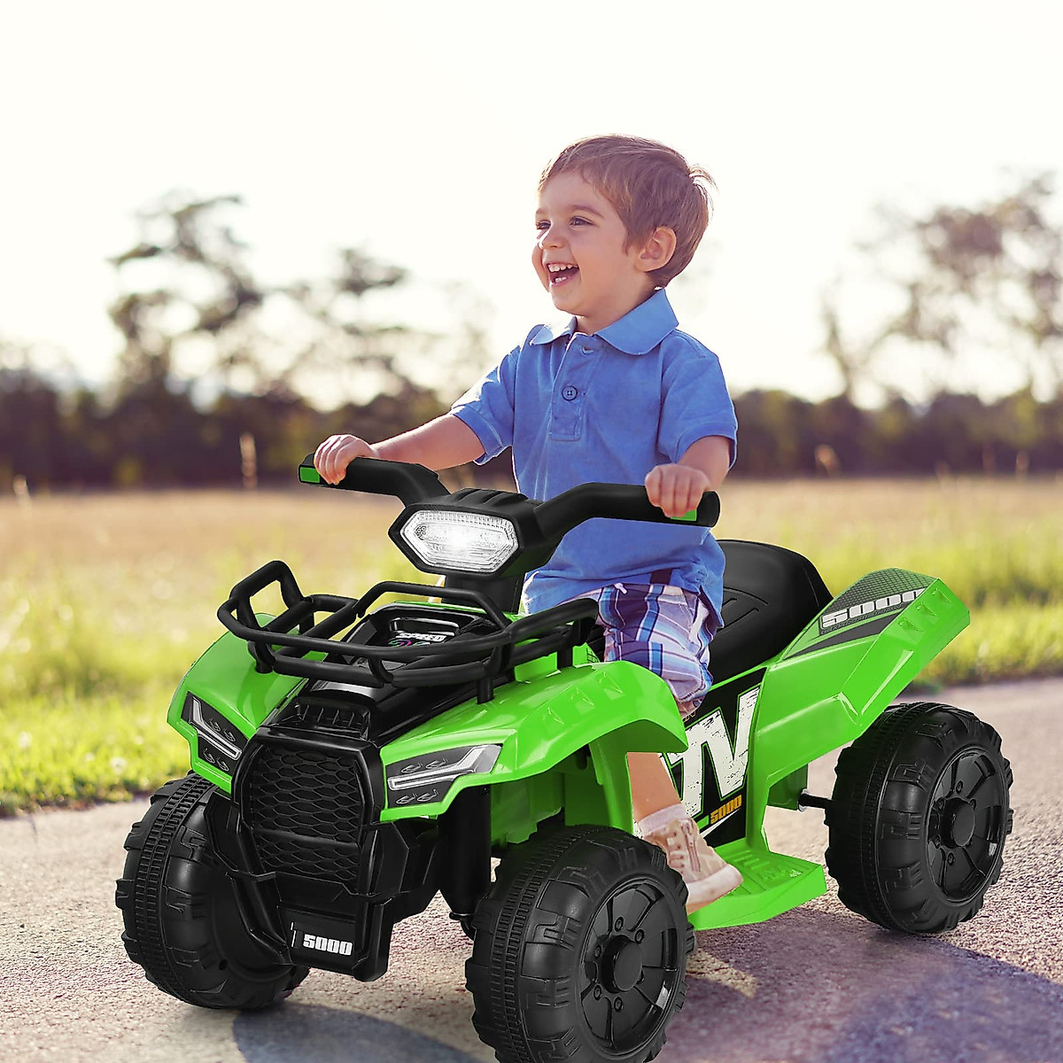 HONEY JOY Kids ATV, 4 Wheeler Battery Powered Toddler Quad with Front Storage Basket, Horn, Music, LED Lights, Footrest, Electric Car for Kids, 6V Ride On Toys for Boys Girls(Green)