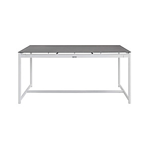 Armen Living Royal 7 Piece White Aluminum and Teak Outdoor Dining Set with Light Gray Fabric