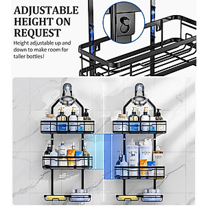5-Pack Stainless Steel Shower Caddy Hanging Shower Organizer, No Drilling Rust-free Adjustable Non-Slip Non-Shake Bathroom Caddy Organizer storage for Inside Bath Over Shower Head Rack Holder, Black