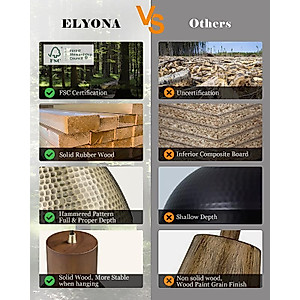 ELYONA Vintage Hammered Pendant Light Fixtures, 10.2” Industrial Metal Hanging Bar Lamp, Solid Wood Antique Gold Adjustable Pendant Light for Kitchen Island, Farmhouse, Dining Room, Brushed Brass