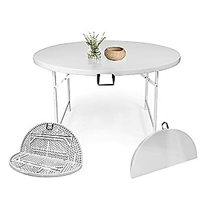 Vilobos Round Folding Table, 4.4-Foot 53” Dia Portable Plastic Table Comfortable for 6 to 8 Seat, Party Banquet Table for Conference Card Camping Wedding Dining Outdoor Picnic Family Festival Events