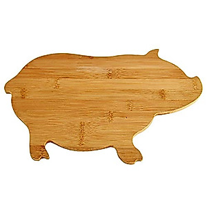 HOME-X Pig-Shaped Bamboo Reversible Cutting Board and Serving Tray, Cheese Board, Kitchen Tray, or Fruit Platter-Natural Color-15 5/8" x 9 1/2" x 5/8"