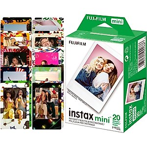 Fujifilm Instax Mini Instant Film 20 Exposures, 20 Sticker Frames for Fuji Instax Prints, Bundle