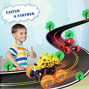 aovowog Monster Truck for Boys, 4 Pack Pull Back Cars, Friction Powered Cars for Kids, Dinosaur Truck Toys for 3 4 5 6 Year Old Boys - Christmas Birthday Party Gift for Kids