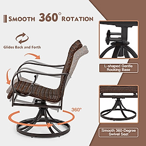 EROMMY Patio Swivel Chairs Set of 2, Heavy Duty Outdoor Dining Chair with 23.5'' High Back, Extra-Large Water-Fall Seat, Rattan Wicker Porch Chair Gentle Rocker for Outside Dark Brown
