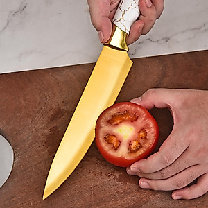 Kitchen Knife Set Non Stick Knives with Block, Serrated Steak Knife, Chef Knife, Bread Knife, Scissors, Sharpener, 14Pcs Stainless Steel Ultra-Sharp Cutlery Block Sets with Titanium Coated Blade