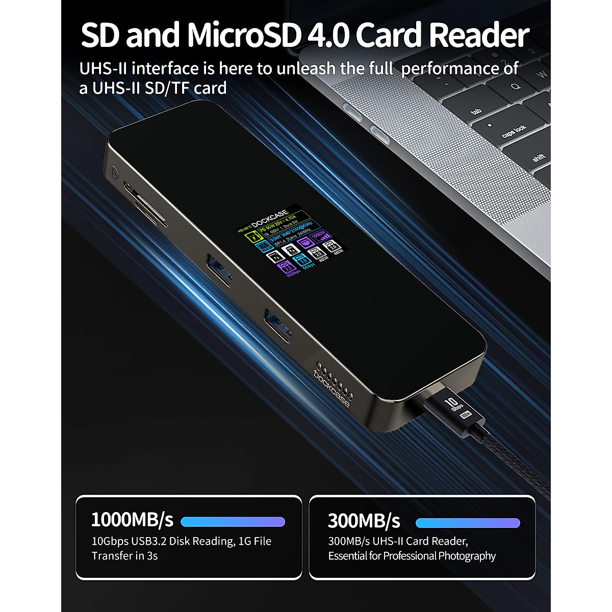 DOCKCASE Visual Smart USB C Hub (9-in-1) with HDMI Port 4K@60Hz, 100w PD Power Delivery, 4 USB-A Data Ports, 1 Gigabit Ethernet Port, 1 UHS-II TF/SD Card Slot for MacBook Air/Pro, Ipad Pro,Dell XPS