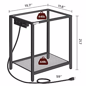 MAHANCRIS End Table with Charging Station and Side Tables with Charging Station bundle，Narrow Side Table for Small Spaces，2-Tier Nightstand with Tempered Glass Top，for Bedroom，Living Room ETWT18E01Z-E