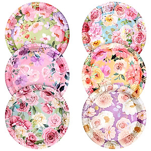 60 Pcs Floral Paper Plates Disposable Dessert Plates 9 Inch Tea Party Plates Party Paper Plates Floral Birthday Decorations for Wedding, Anniversary, Bridal Shower, Birthday, Baby Shower, Graduation