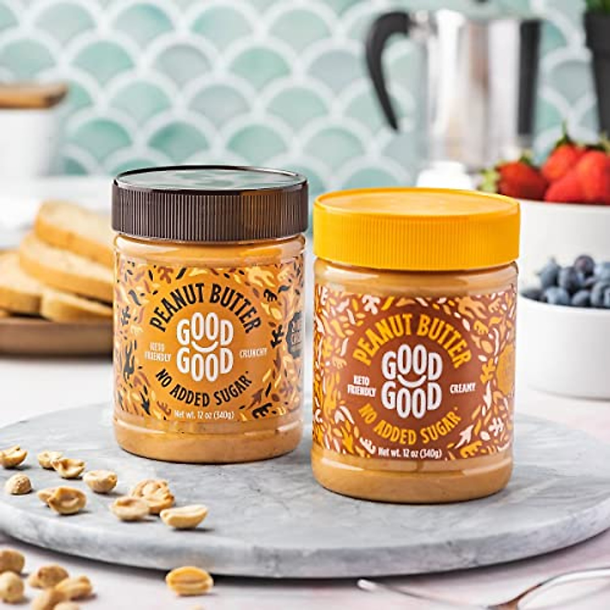 GOOD GOOD Creamy Peanut Butter Keto Friendly - Low Carb & No Added Sugars - Vegan - No Palm Oil or Preservatives - Non-GMO - 12 oz / 340g (Pack of 1)