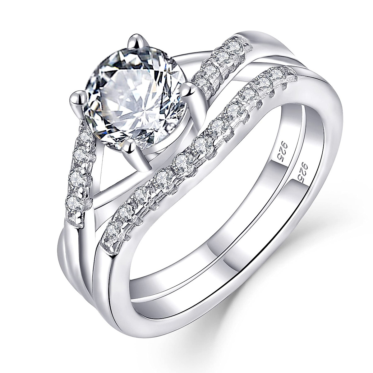 STARCHENIE Engagement Sets for Women Sterling Silver Cubic Zirconia Sterling Silver Wedding Sets for Women Size10