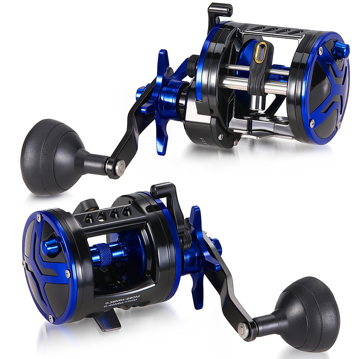 Burning Shark Fishing Reel Round Baitcasting Reel, Saltwater Inshore Surf Trolling Reel, Conventional Reel for Catfish, Musky, Bass, Pike -ECT15R