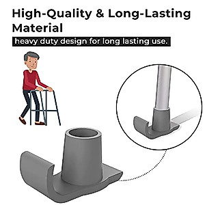 Walker ski Glides, Walker Glide Ski Heavy Duty Universal Fit, Two Pack, Gray, Easy to Use Rubber Walker Glides, Universal 1" Replacement Glide Caps Tool Free instaltion