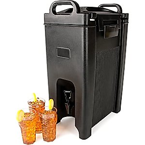 CFS Cateraide Insulated Beverage Server with Spigot for Dispensing Hot and Cold Drink Beverages, Plastic, 5 Gallons, Black