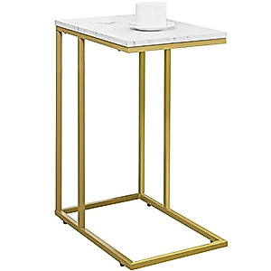 PrimeZone C Shaped Side Table - Faux Marble Narrow End Table for Sofa Couch & Living Room, TV Tray Table, 19" W x 12" D x 23" H, Gold Frame