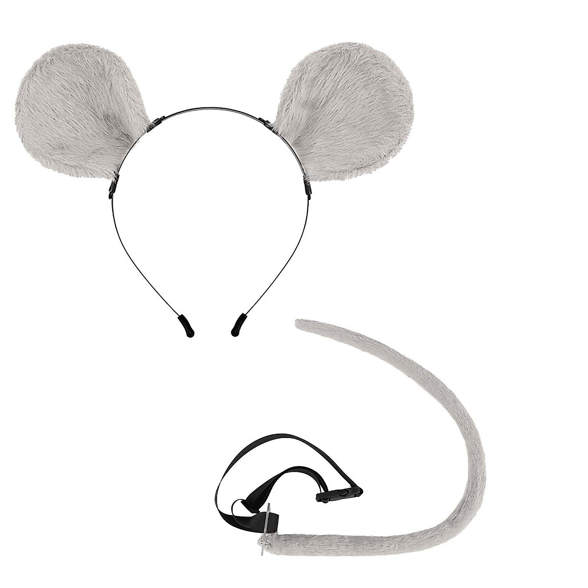 Deevoka Mice Ears Headband and Tail Plush Costume Accessory Set, Gray