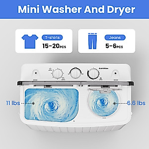 BANGSON Portable Washing Machine, Mini Twin Tub Washer and Dryer Combo with 17.6 lbs Large Capacity, Portable Washer for Apartment, Dorm, RV, Camping, Home, 25.6x14.2x28.8 inches, White & Blue