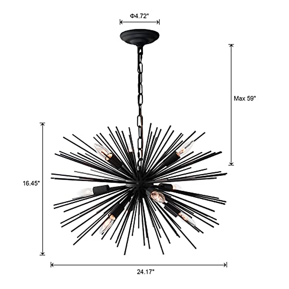 GOMUNIN Astra Sputnik Satellite Pendant Light 9-Light Black Chandelier Mid Century Starburst Chandelier for Living Room Bedroom Hallway Dining Room Kitchen Island, 23in Wide, Solid Metal 12LB