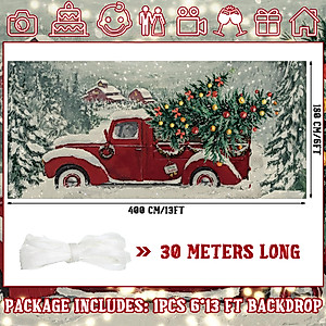 Ganeen 6x13 ft Christmas Outdoor Red Truck Garage Door Banner Large Winter Forest Pine Trees Snowy Backdrop Holiday Background Sign for Xmas Garage Door Wall Decoration Props Gifts