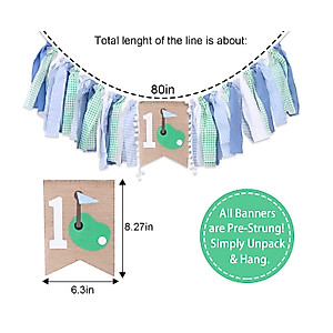 1st Birthday Highchair Banner,Golf Theme 1st Birthday Banner, One Banner 1st Birthday Boy, Highchair Banner 1st Birthday Boy, Happy Birthday Banner, Green Blue First Birthday Golf Theme Party Toppers