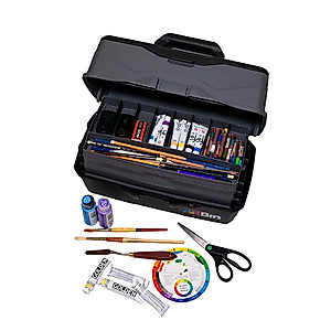 ArtBin 3-Tray Art Supply Box Versatile Organizer for Brushes, Paints, Stamps, and More - Durable Hard Plastic, Secure Closure, Portable with Top Trays and Dividers