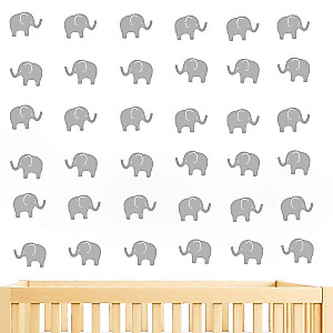 JUEKUI Set of 48pcs Baby Elephant Wall Decals Woodland Elephant Wall Decor Stickers for Kids Bedroom Nursery Decor Removable Vinyl WS15 (Gray)