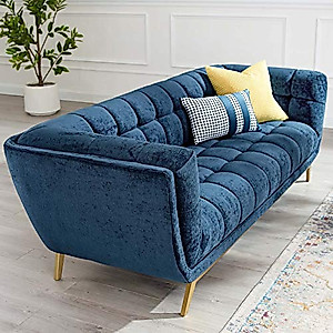 Modway Bestow Tufted Crushed Performance Velvet Sofa in Navy