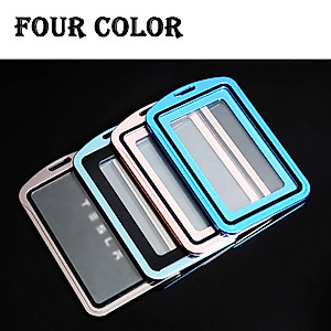 Kwak's Card Holder Compatible for TESLA Model 3 for BMW 2021 New 3 Series/X7 Aluminum Alloy Key Cover Tempered Glass Cover All-inclusive Card Protection (Light Blue, Buckle)