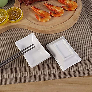 Cabilock 2Pcs 3Inch Sauce Dishes Ceramic Appetizer Serving Tray Rectangular Seasoning Dishes Snack Dipping Bowls for Soy Sauce Dish (White)