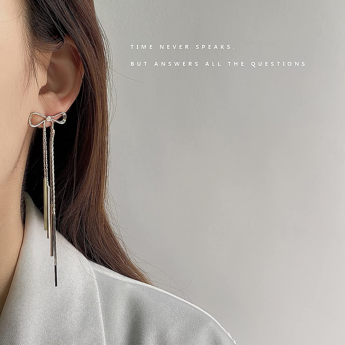 Chic Bow Knot Threader Dangle Stud Earrings Butterfly Knot Tassel Long Chain Dangling Charm Drop Statement Earring Christmas Jewelry for Women