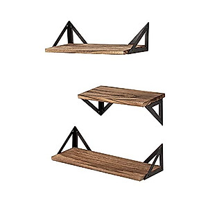 Coral Flower Rustic Set of 3 Decorative Floating Mounted Wall Shelves Ledge Perfect for Home Décor, Trophy Display, Photo Frames in Study Living Room Bathroom Kitchen office, Natural Wood