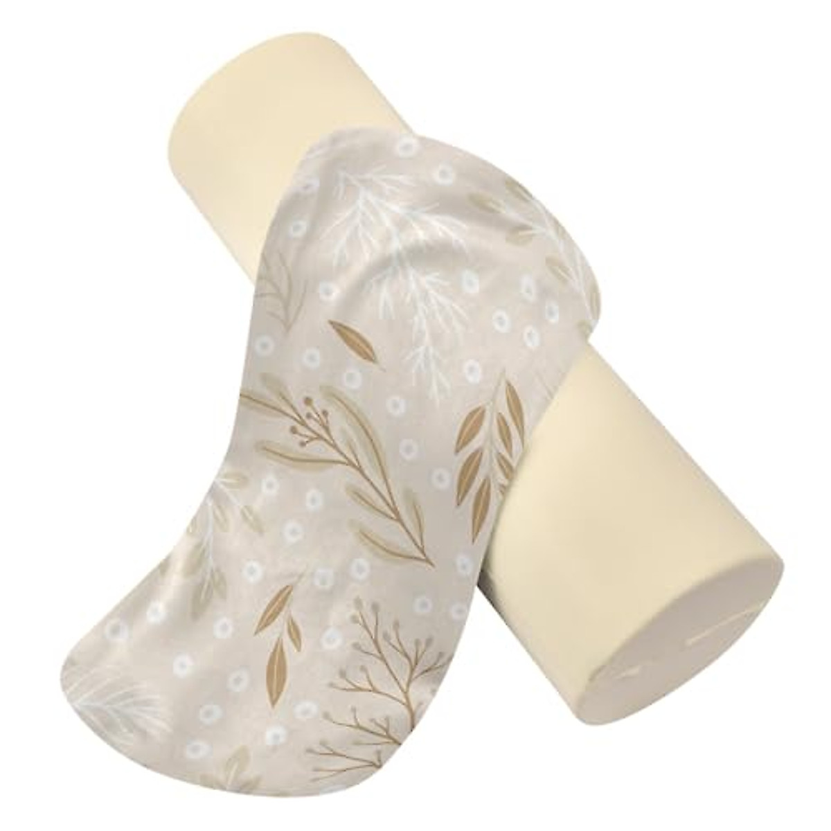 xigua Golden Leaf Flower Neck Roll Pillow for Neck Relief with Removable Washable Cover - Memory Foam Round Cylinder Bolster, Ergonomically Designed for Head, Neck, Back, and Legs