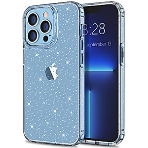 for iPhone 13 Pro Max Case Clear Glitter, Cute Girly Sparkly Bling Phone Case for Women Girls [Sparkle Design] Anti-Scratch Soft TPU Slim Fit Shockproof Protective Case Cover 6.7", Clear Glitter