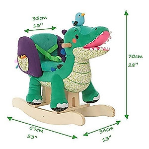 labebe Child Rocking Horse Toy, Stuffed Animal Rocker, Green Crocodile Plush Rocker Toy for Kid 6 Month -3 Years, Wooden Rocking Horse Chair/Rocker/Animal Ride on