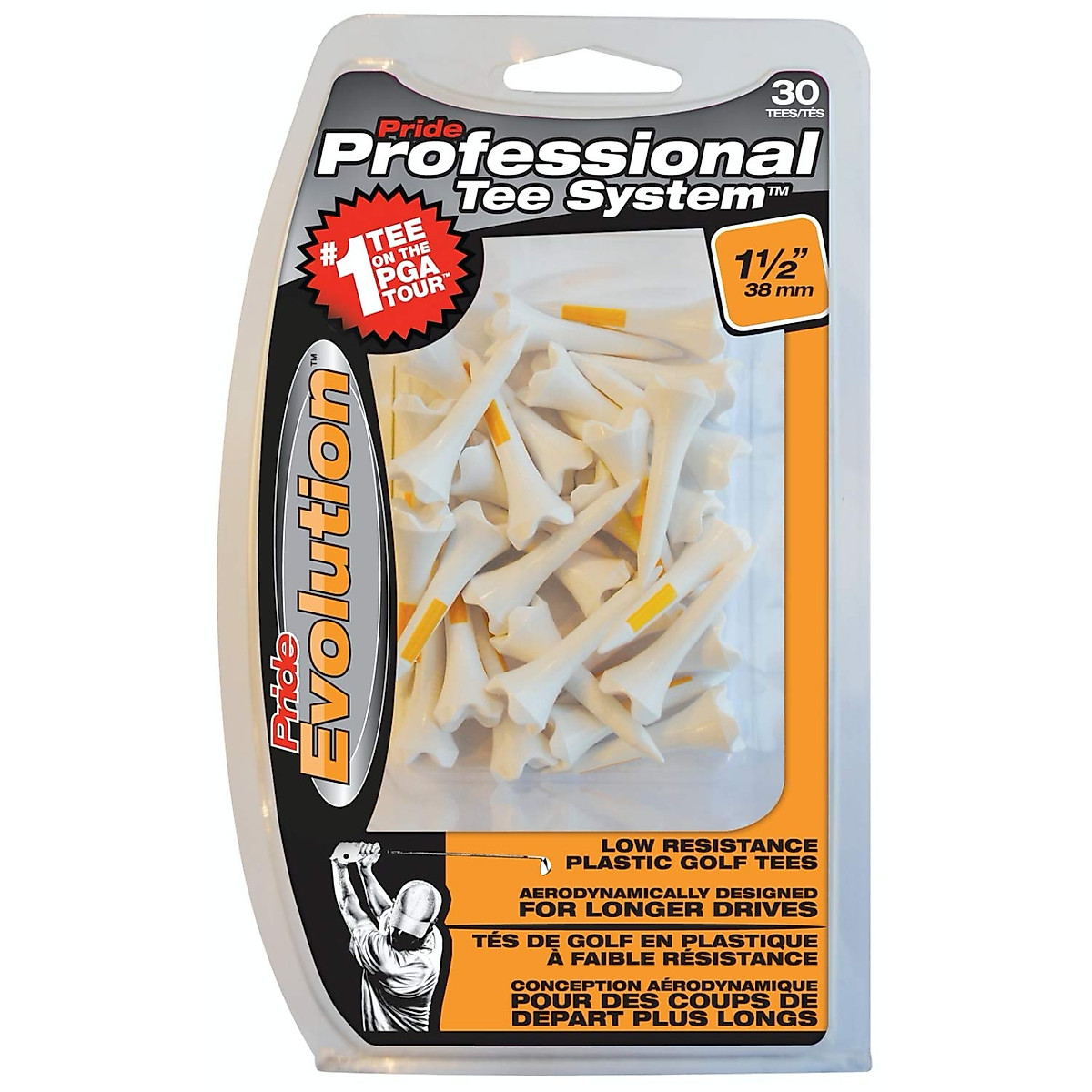 Pride Professional Tee System,Evolution Plastic 30 Golf Tees, 1 1/2" (2-Pack)