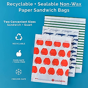 Lunchskins Paper Sandwich Bags - Sealable, Recyclable & Grease-Resistant - Disposable Snack Bags for Kids & Family - Self-Adhesive Closure for Freshness - Perfect for On-the-Go & Home Use